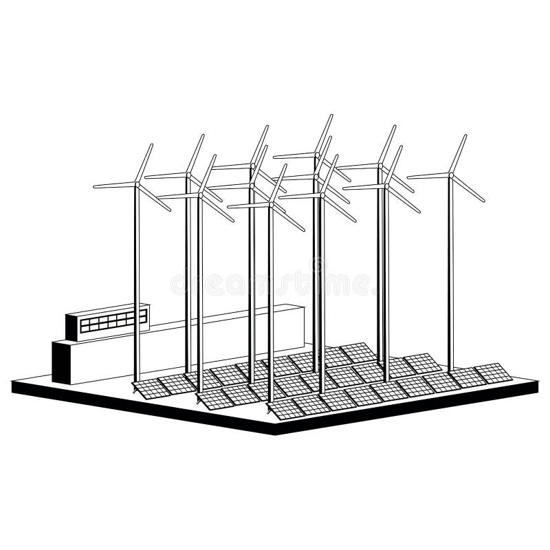 Monochromatic Wind and Solar Power Plant Stock Vector - Illustration of ...