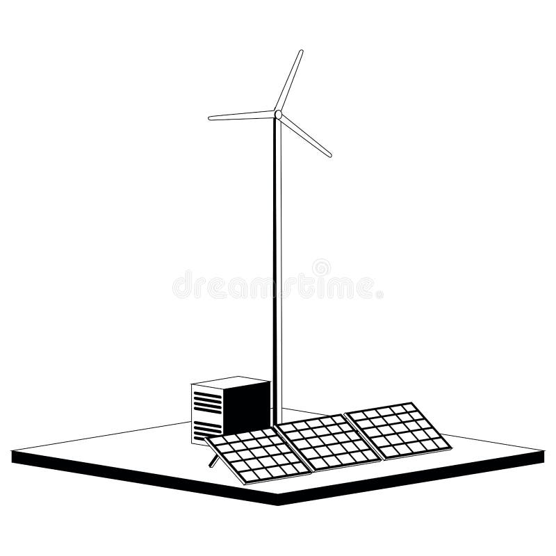 Monochromatic Wind and Solar Power Plant Stock Vector - Illustration of ...