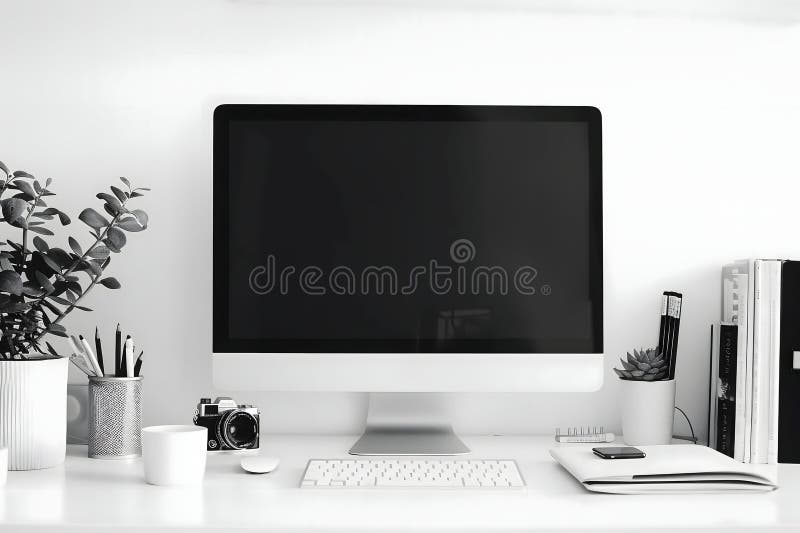 Monochromatic Workspace: Modern Minimalist Computer Setup Stock ...