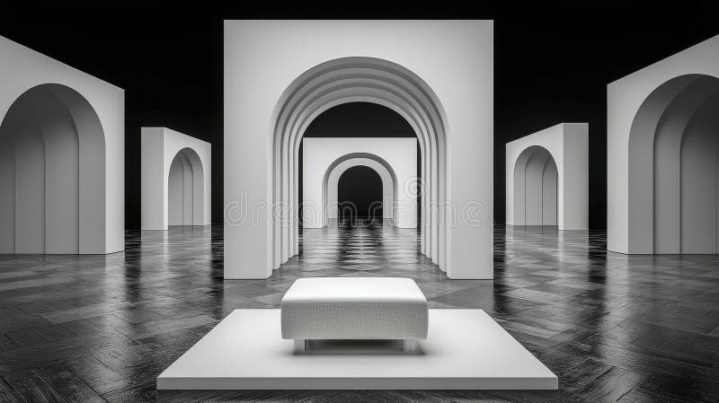 Monochrome Abstract Architecture Reflective Floor, White Cubic ...