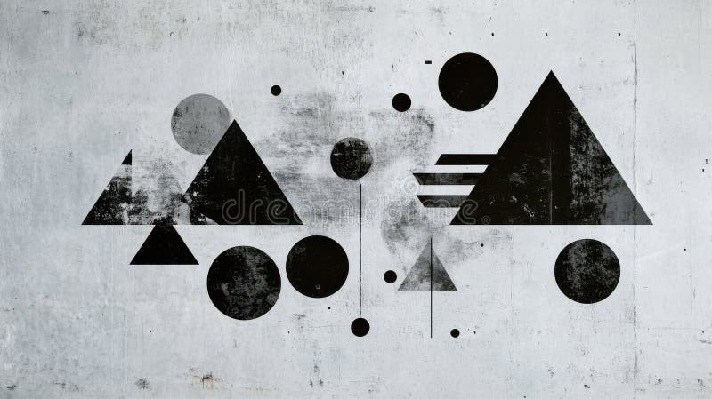Monochrome Abstract Collage with Triangles and Circles Design Stock ...