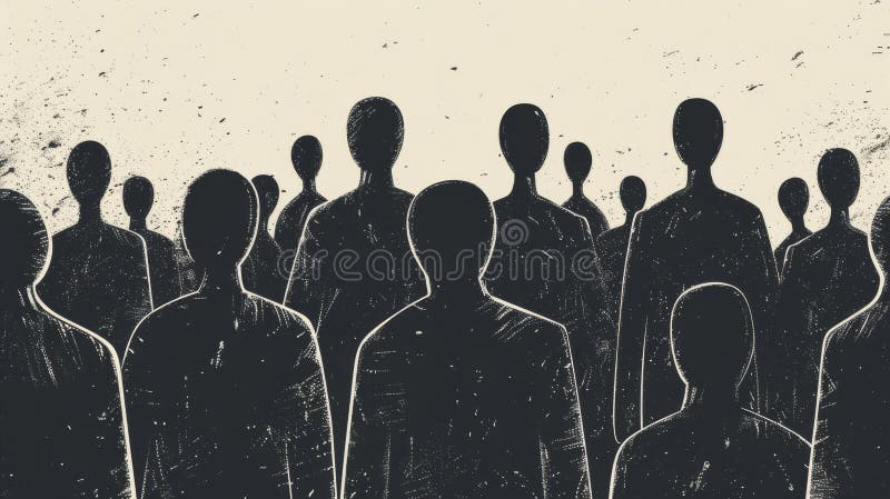 Monochrome Abstract Crowd of Faceless Individuals Stock Image - Image ...