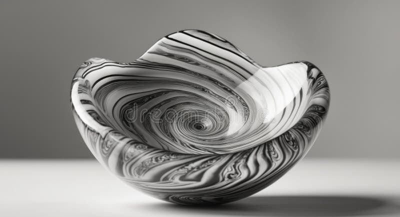 Monochrome Abstract Glass Bowl with Swirling Patterns, a Decorative Art ...