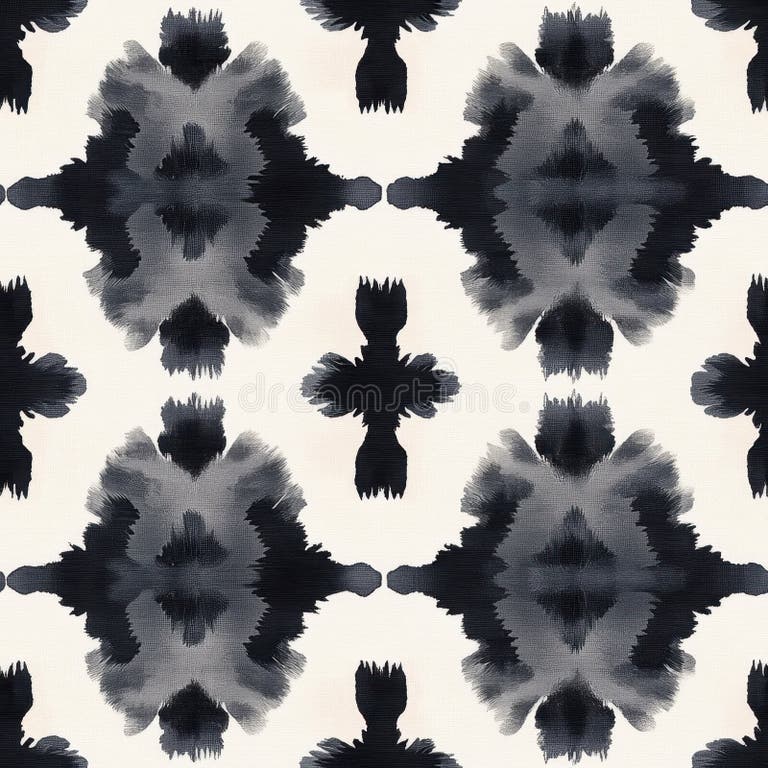 Monochrome Abstract Ink Pattern with Symmetrical Design on White ...