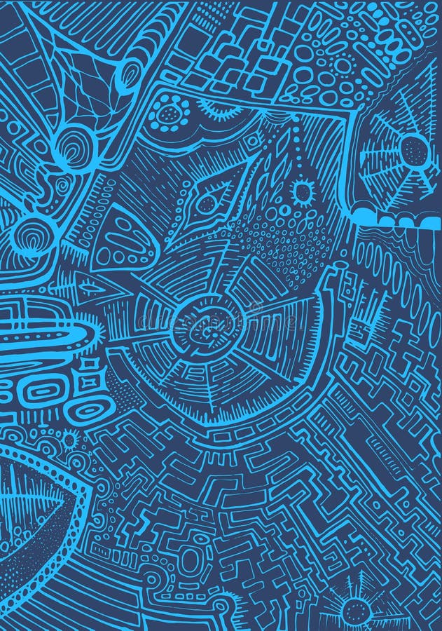 Monochrome, Abstract Pattern, Light Blue Contour on a Blue Stock Vector ...