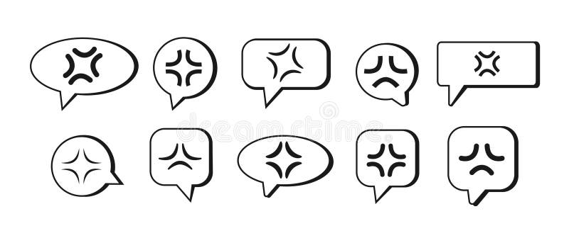 Monochrome Anime Anger Symbol Collection. Angry Anime Icon Set in ...
