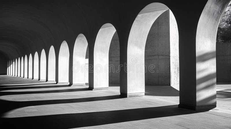 Monochrome Architectural Arches Creating Long Shadows, Embodying a ...