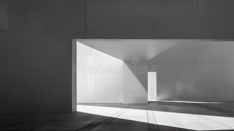 Monochrome Architectural Interior with High Contrast Light and Shadows ...
