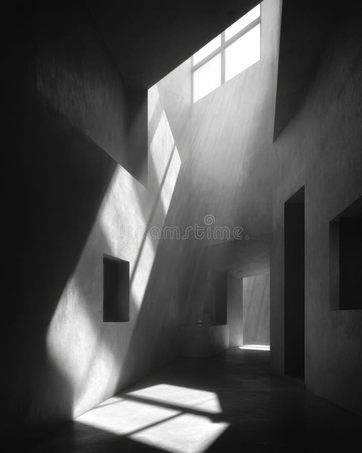 Monochrome Architectural Interior with Light and Shadow Stock ...