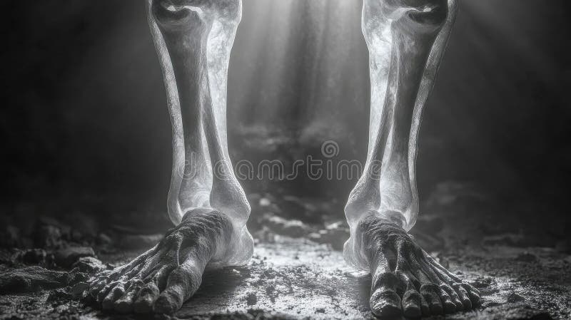 Monochrome Artistic Representation of Skeletal Feet, Illuminated in ...