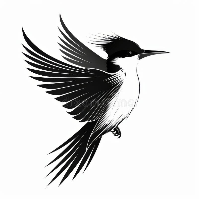 Monochrome Artwork of a Stylized Flying Bird with Spread Wings Stock ...