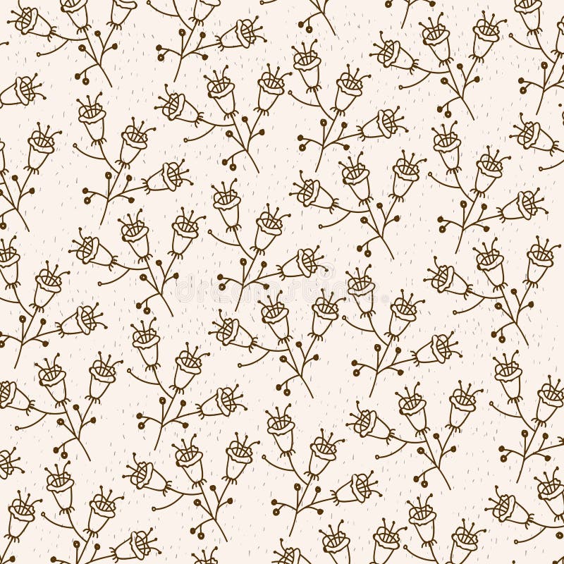 Monochrome Background with Pattern of Flowers with Stem and Leaves ...