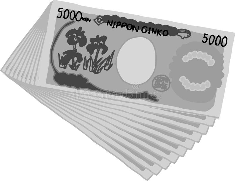 Monochrome Backside Bunch of Cute Hand-painted Japanese 5000 Yen Note ...