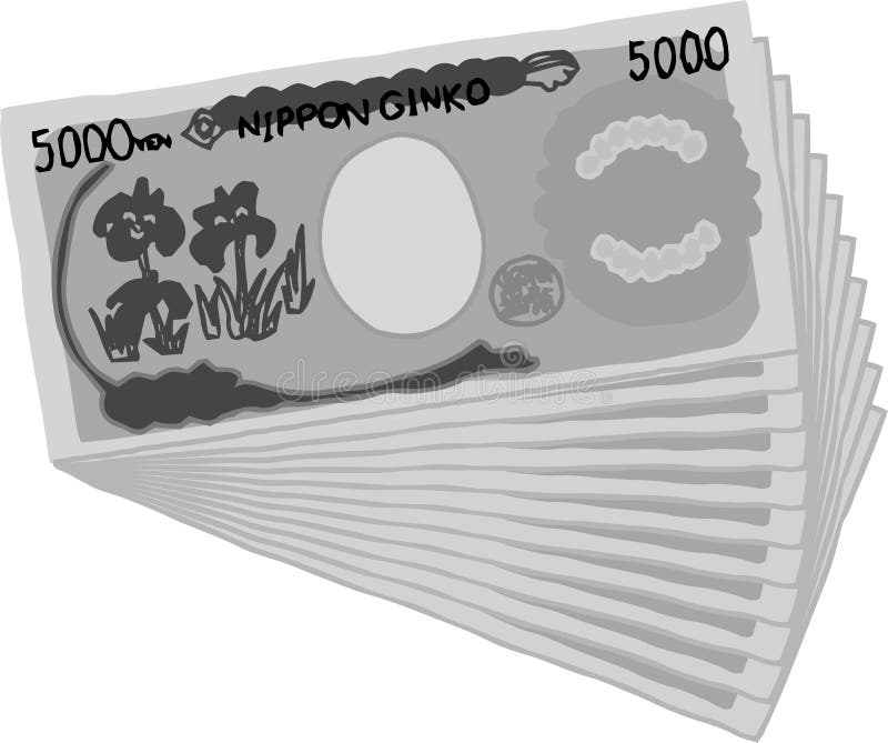Monochrome Backside Bunch of Cute Hand-painted Japanese 5000 Yen Note ...