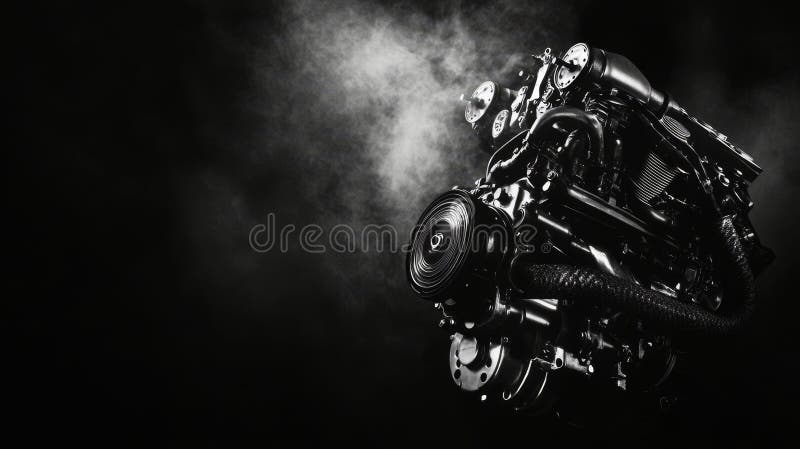 Monochrome Banner Featuring Engine on Dark Background with Space for ...