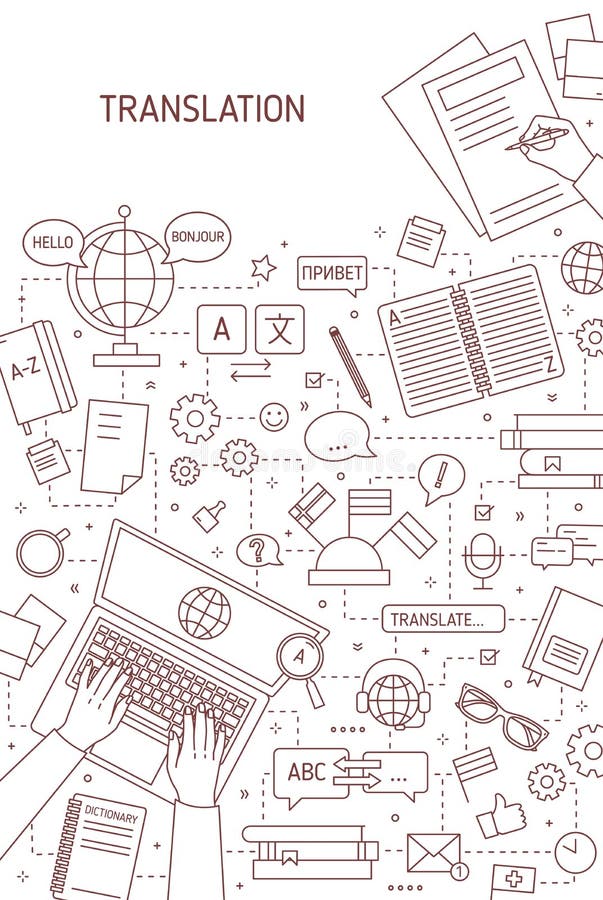 Monochrome Banner Template with Hands of Translators Typing on Laptop ...