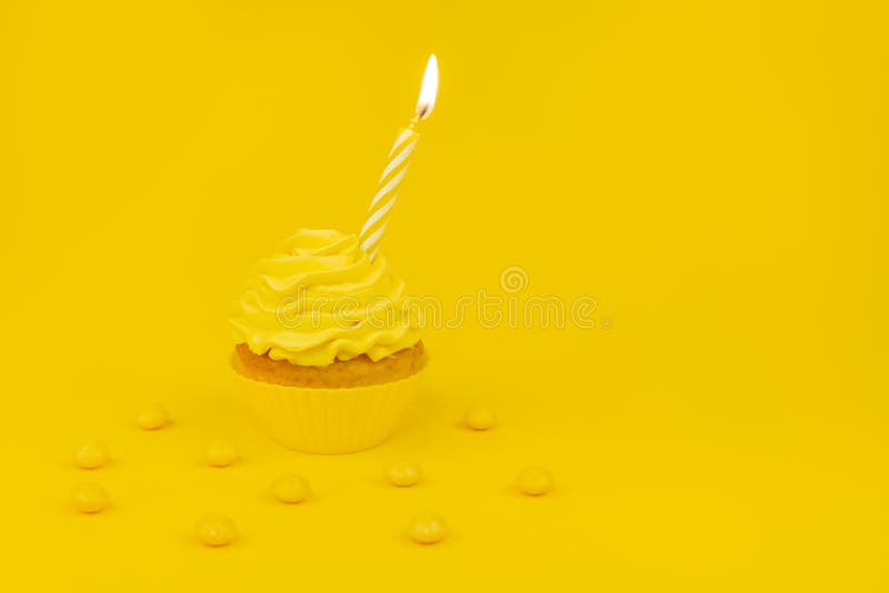 Monochrome Birthday Concept Banner with Cupcake and Yellow Frosting and ... Monochrome Birthday Concept Banner with Cupcake and Yellow Frosting and ...