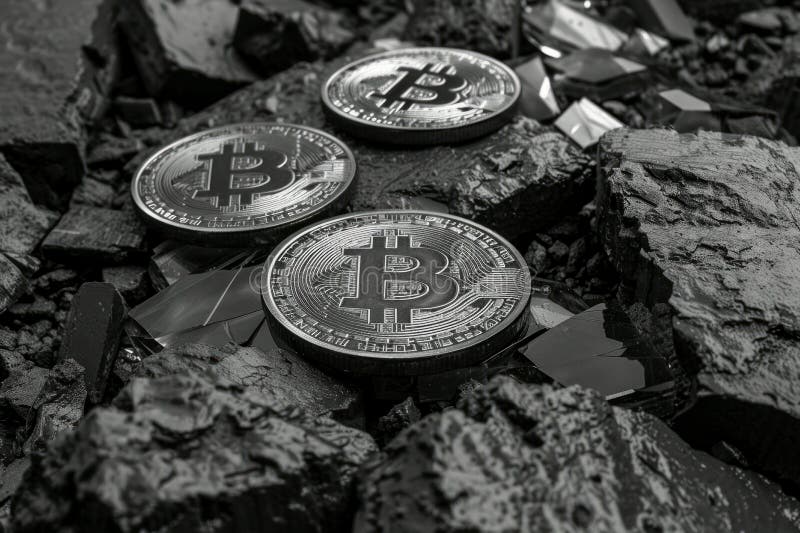 Monochrome Bitcoin on Cracked Surface Stock Image - Image of cracked ...