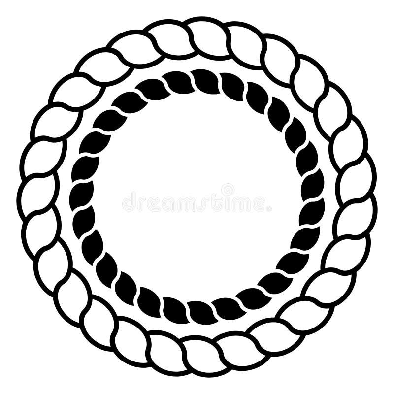 Monochrome Black and White Circle Rope Frame Line Art Isolated Set ...