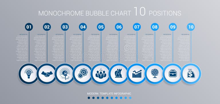 Monochrome Blue Bubbles Chart Infographics for 10 Steps Stock Vector ...