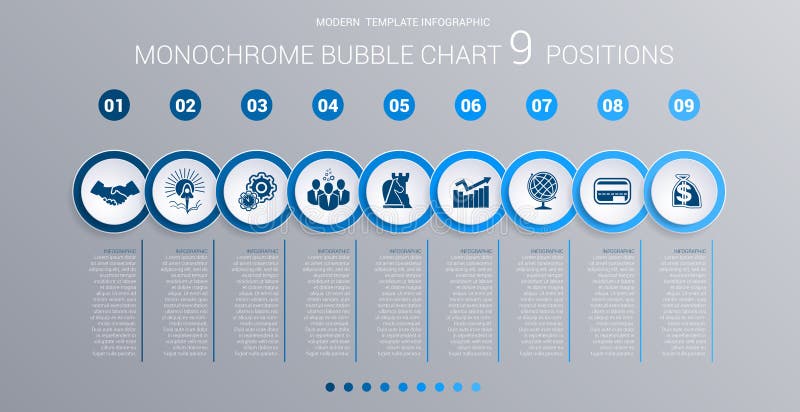 Monochrome Blue Bubbles Chart Infographics for 10 Steps Stock Vector ...
