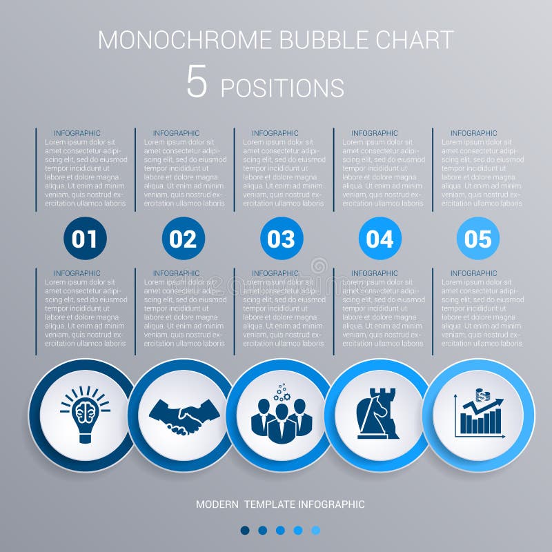 Monochrome Blue Bubbles Chart Infographics for 5 Steps Stock Vector ...