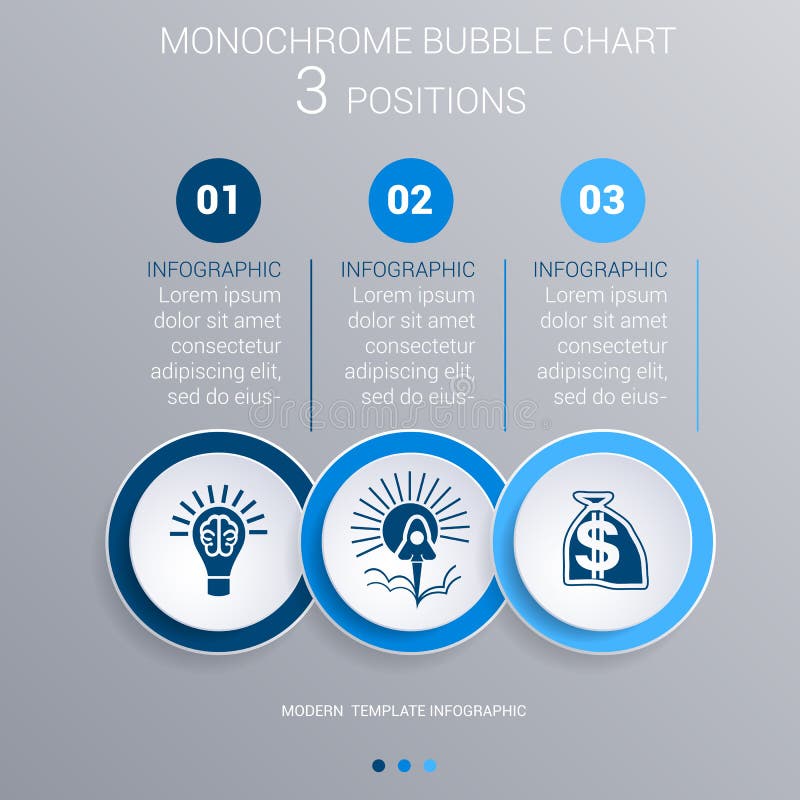 Monochrome Blue Bubbles Chart Infographics for 3 Steps Stock Vector ...