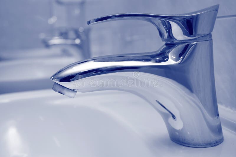 Monochrome blue faucet stock image. Image of fresh, interior - 11522547