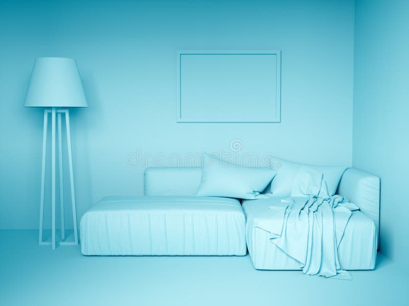 Monochrome blue interior stock illustration. Illustration of chair ...