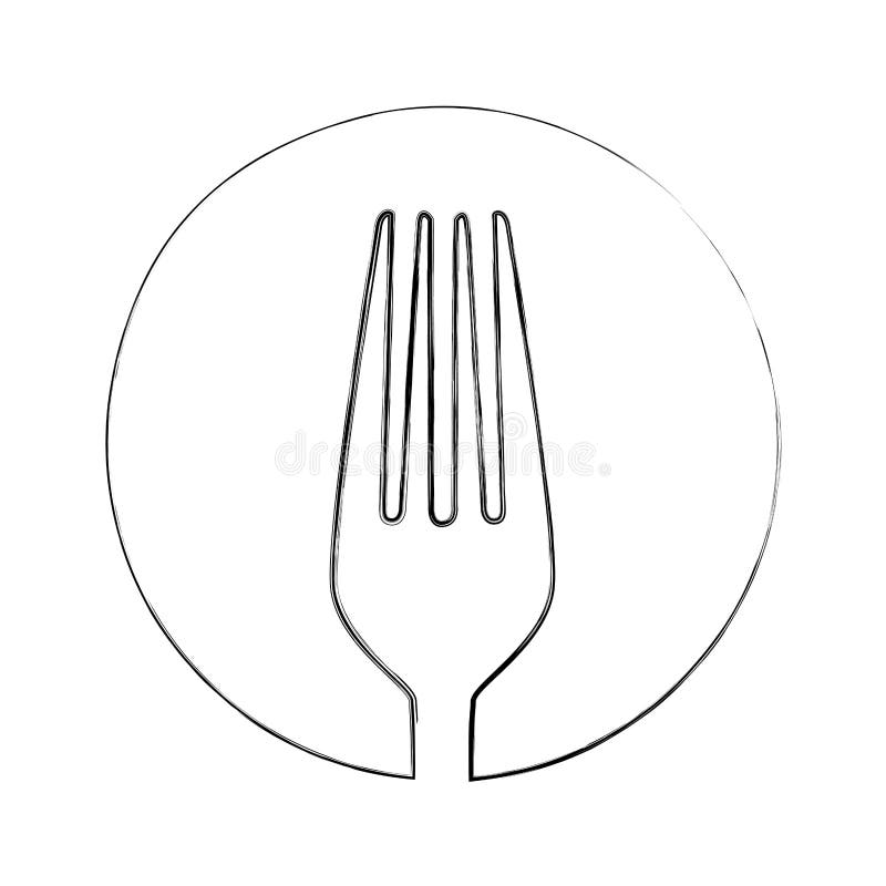 Monochrome Blurred Contour of Sketch of Fork in Circle Stock ... Monochrome Blurred Contour of Sketch of Fork in Circle Stock ...