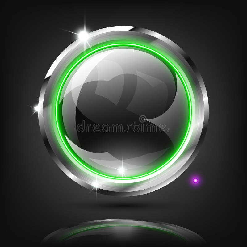 Monochrome Button with Green Ring Light on Dark Background. Stock ...