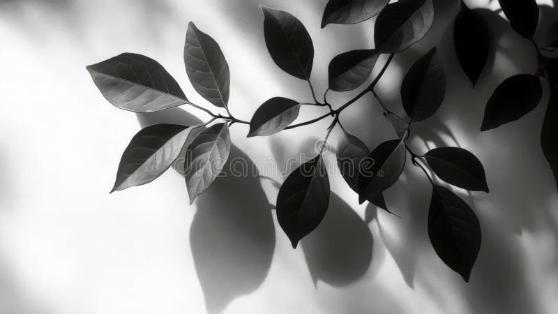 Monochrome Capture of a Leafy Branch Illuminated by Sunlight, Casting ...