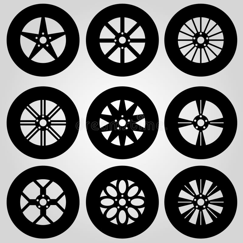 Monochrome Car Wheels Collection Stock Vector - Illustration of ...