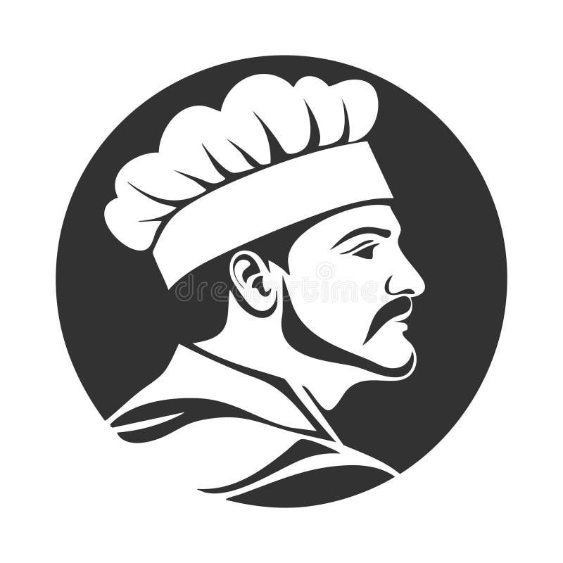 Monochrome Chef Logo Featuring a Silhouette of a Man in a Hat. Stock ...