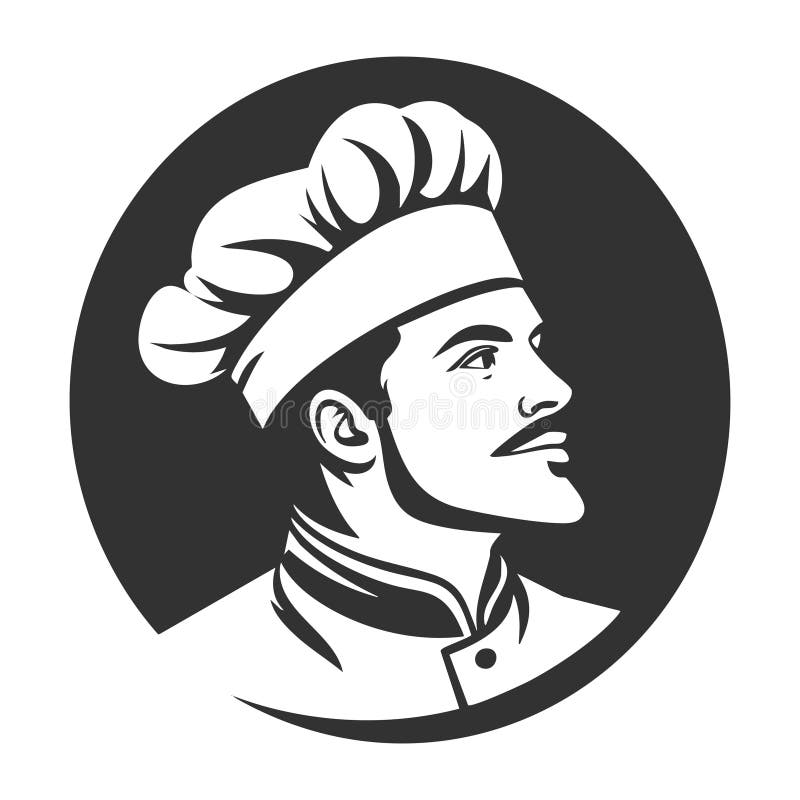 Monochrome Chef Logo with a Profile Silhouette in a Circular Design ...