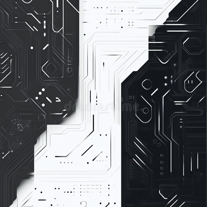 Monochrome Circuit Pattern Black White Design Elements Stock Photos ...