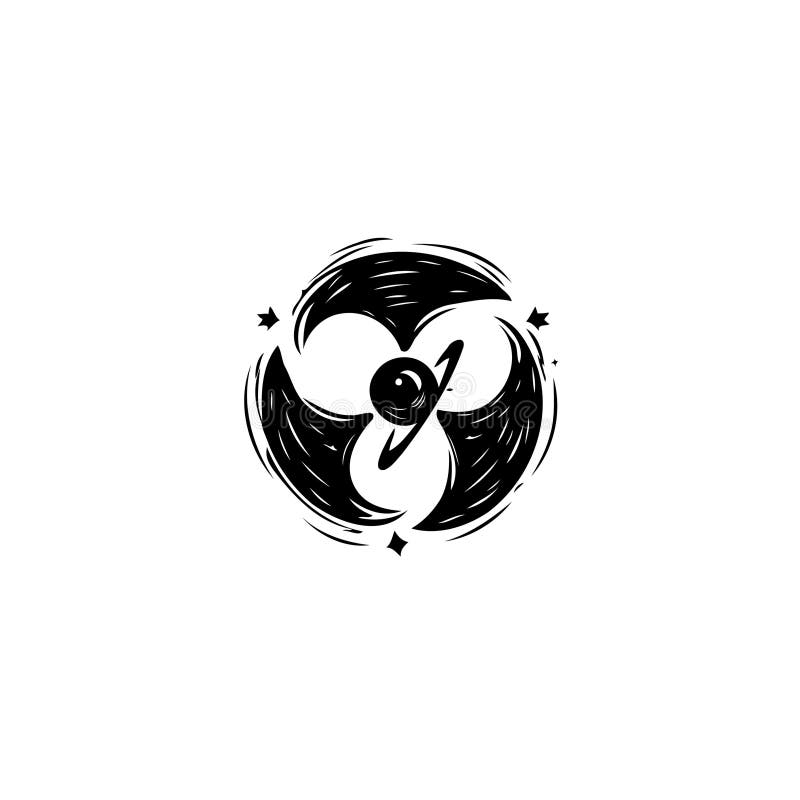 Monochrome Circular Cosmic Emblem Featuring Abstract Wings and a ...