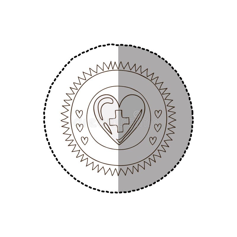 Monochrome Circular Frame with Middle Shadow Sticker of Heart with Sign ...