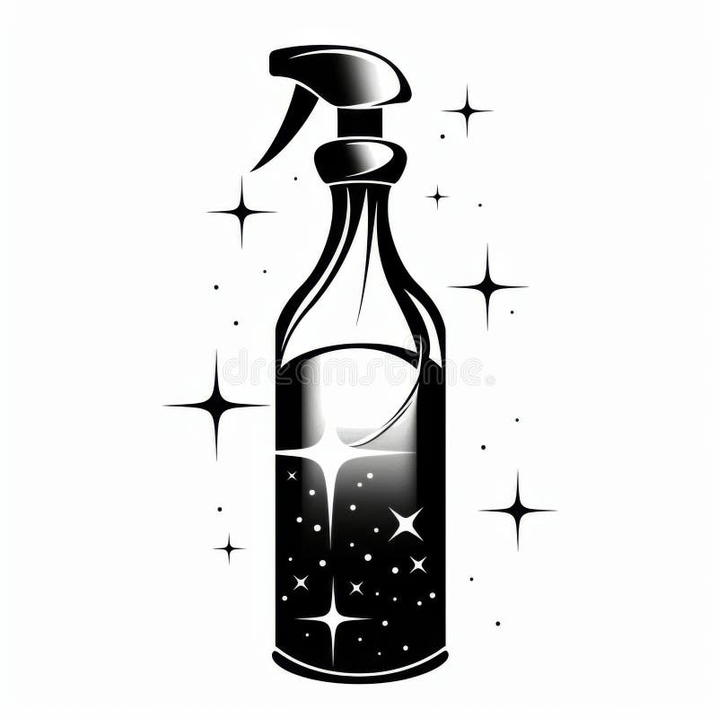 Monochrome Cleaning Spray Bottle with Sparkling Effects on White ...