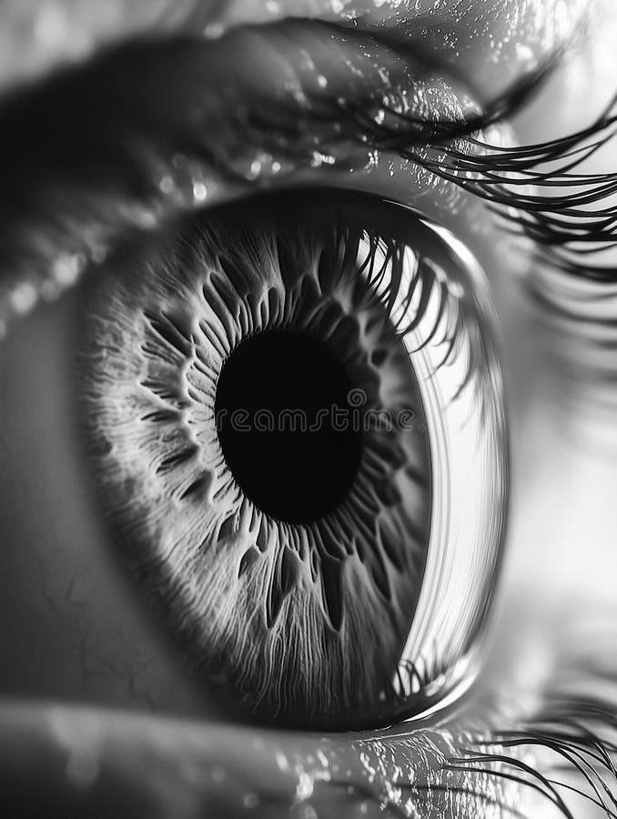 Detailed Black and White Close-up of Human Eye with Intricate Iris ...