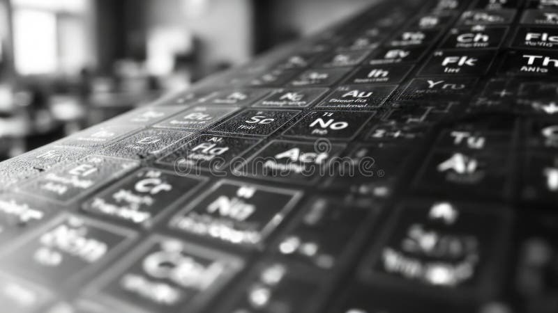 Monochrome Close-up of Periodic Table with Chemical Elements in Focus ...