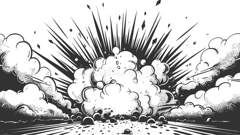 Monochrome Comic-style Explosion Illustration with Dynamic Smoke and ...