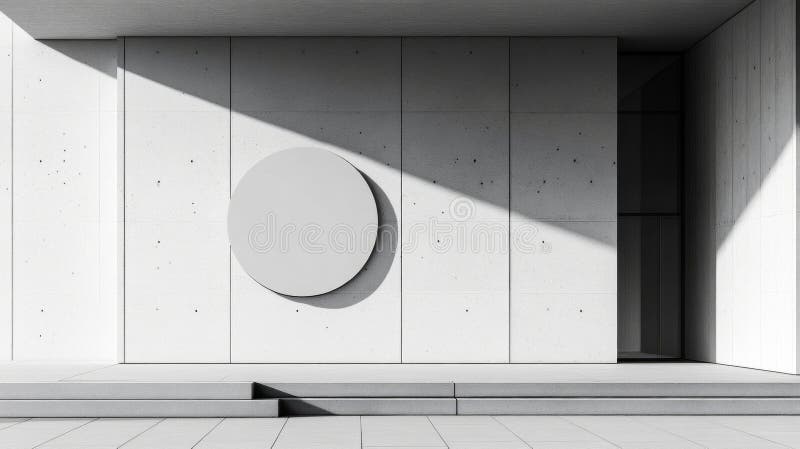 Monochrome Concrete Building Exterior with Circular Element Stock ...