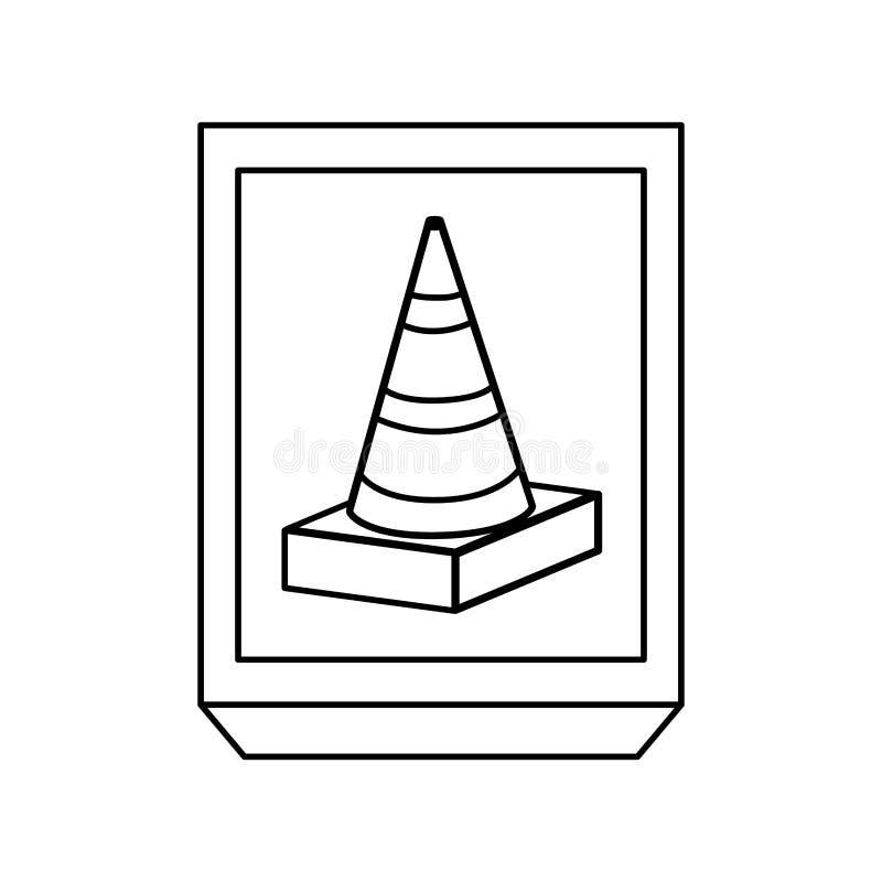 Monochrome Contour with Frame with Striped Traffic Cone Stock ...