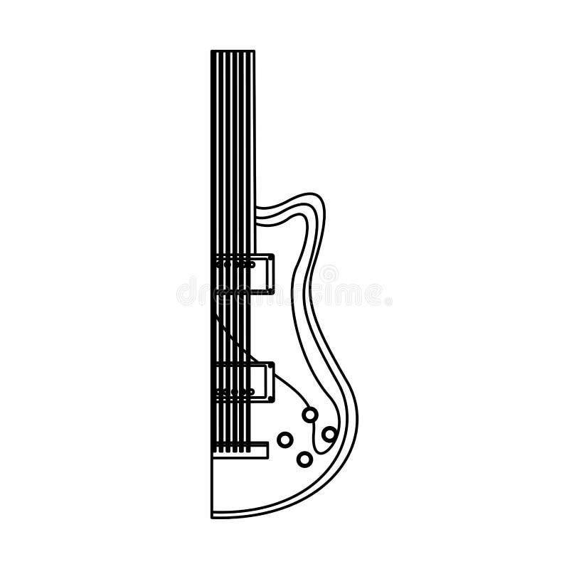 Contour of Guitar with Music Notes on Blue Vector Background Stock ...