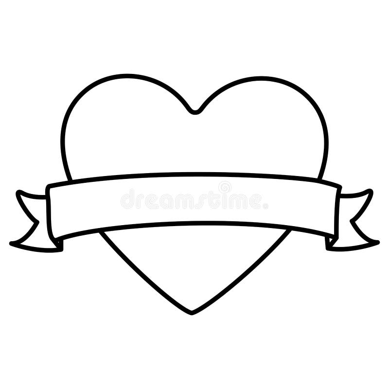 Monochrome Contour of Heart Shape with Label Stock Vector ...
