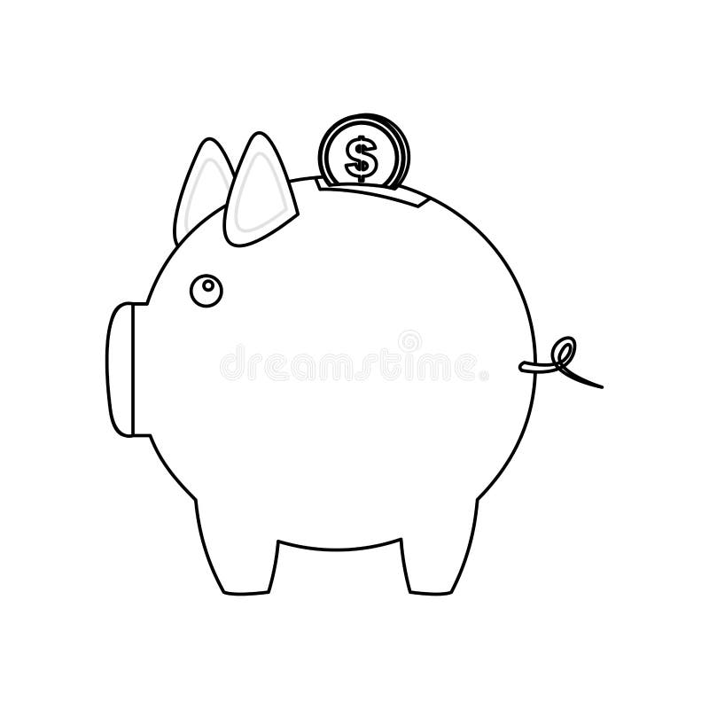 Monochrome Contour with Money Box in Shape of Pig Stock Illustration ...