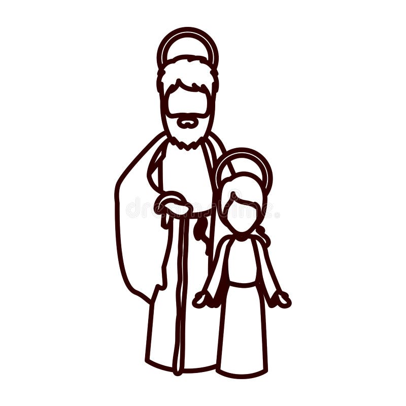 Monochrome Contour with Saint Joseph and Jesus Boy Stock Vector ...