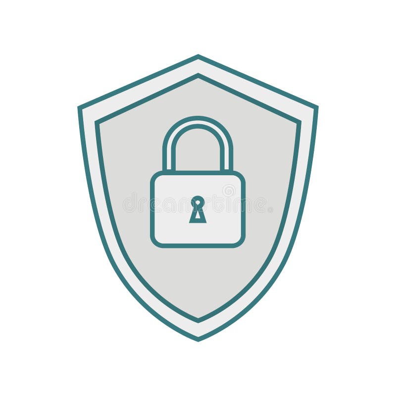 Monochrome Contour of Shield with Padlock Stock Vector - Illustration ...