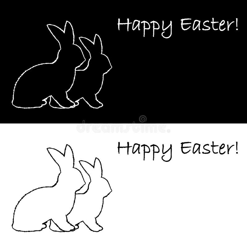 Monochrome Silhouette of Two Rabbits and a Heart Stock Vector ...